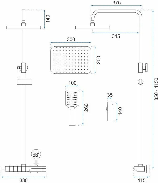 Rea Rob, sprchový set s termostatickou baterií a bidetovou sprškou, chromová, REA-P6626