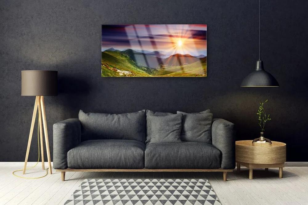 Obraz na skle Hory Západ Slunce Krajina 125x50 cm