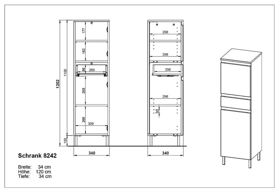 Tmavě šedá vysoká koupelnová skříňka v dekoru dubu 34x120 cm Salinas - Germania