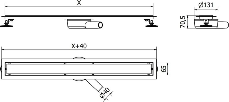 Mexen Flat 360° těleso k otočnému lineárnímu odtoku 50 cm, zlaté - 1540050