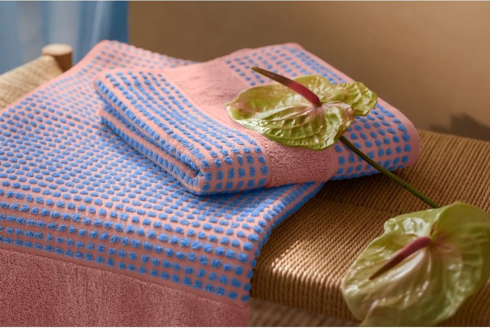Modro-růžový froté ručník z Bio bavlny 50x100 cm Check – JUNA