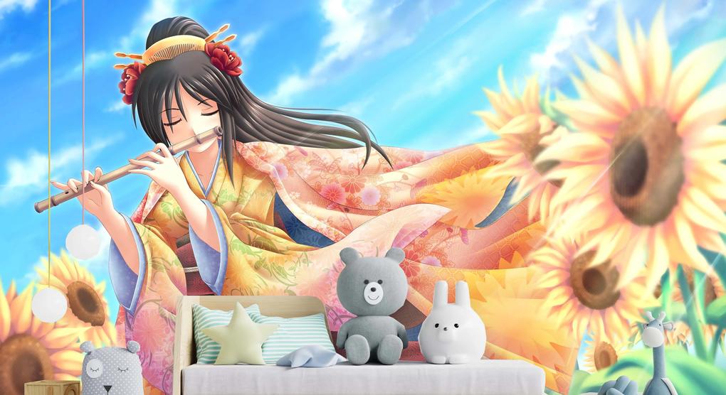 Malvis ® Anime Tapeta dívka s flétnou Vel. (šířka x výška): 216 x 140 cm