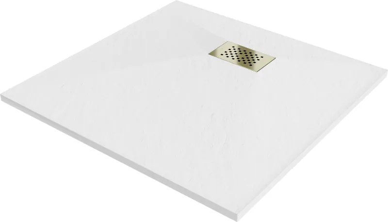 Mexen Hugo, čtvercová sprchová vanička SMC 70 x 70 cm, bílá, zlatá krytka, 42107070-G