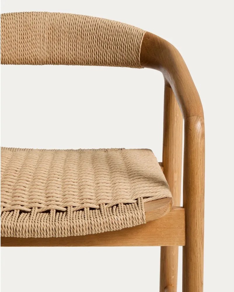 Barová židle s područkami z dubového dřeva v přírodní barvě (výška sedáku 65 cm) Derile – Kave Home