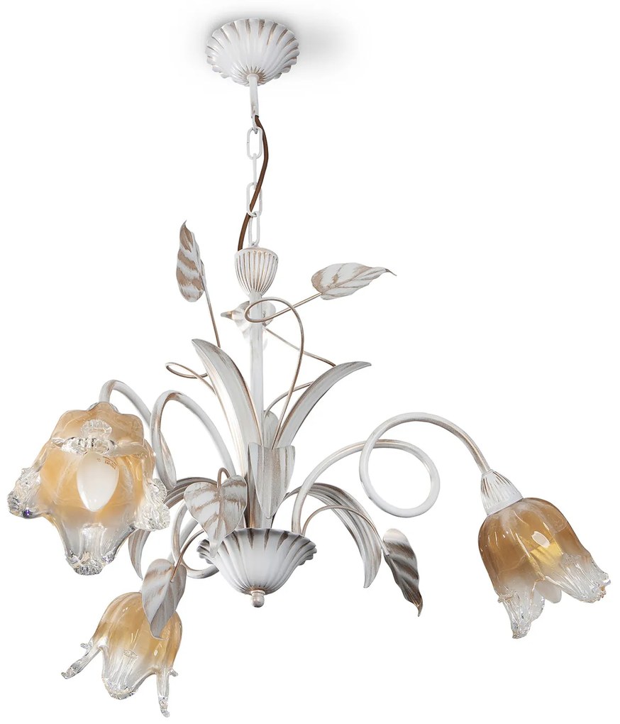 Light for home - Závěsný lustr na řetězu 8703 "LUCIA", 3X40W, E14, bílá, zlatá, patina