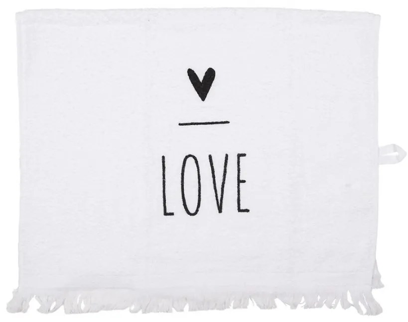 Bílý kuchyňský froté ručník se srdíčkem Love - 40*66 cm