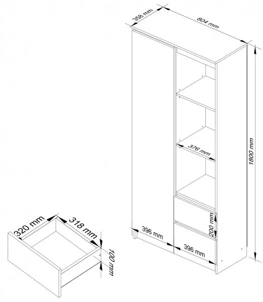 Regál R11 R80 1D 2SZ CLP bílý/červený lesk