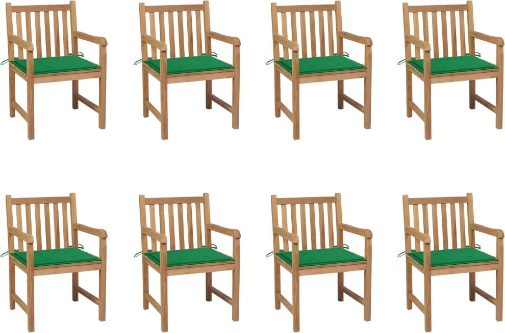 Zahradní židle 8 ks zelené podušky masivní teak 3073063