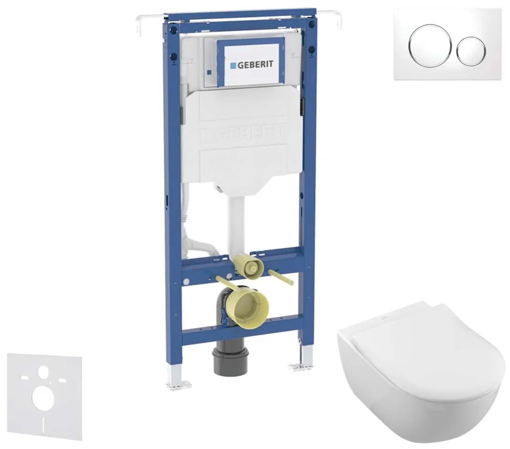 Geberit Duofix - Set předstěnové instalace, klozetu a sedátka Villeroy Boch, tlačítka Sigma20, DirectFlush, SoftClose, CeramicPlus, bílá/lesklý chrom SANI11CK3114