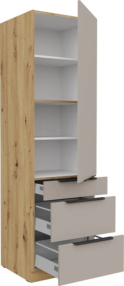 ARIA li | vysoká skříňka 60 DKS-210 3S1F potravinová | UNI DVÍŘKA | 60 cm | PREMIUM BOX | artisan/béžová