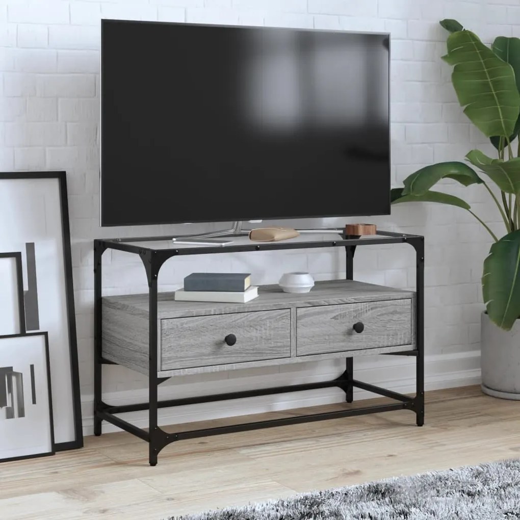 TV skříňka se skleněnou deskou šedá sonoma 80x35x51 cm kompozit