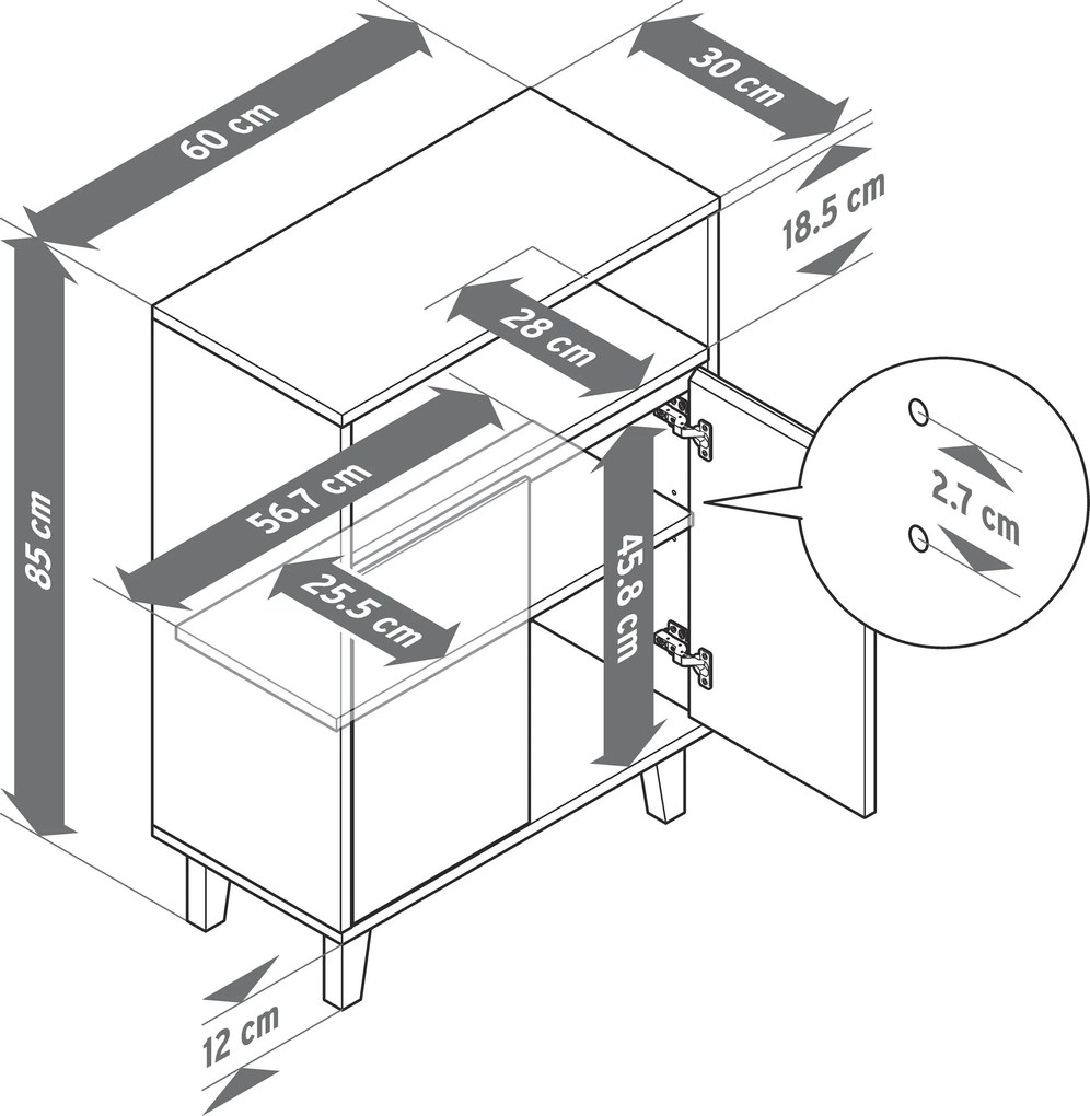 Tchibo - Odkládací skříňka se 2 dvířky a otevřeným prostorem - barva: bílá