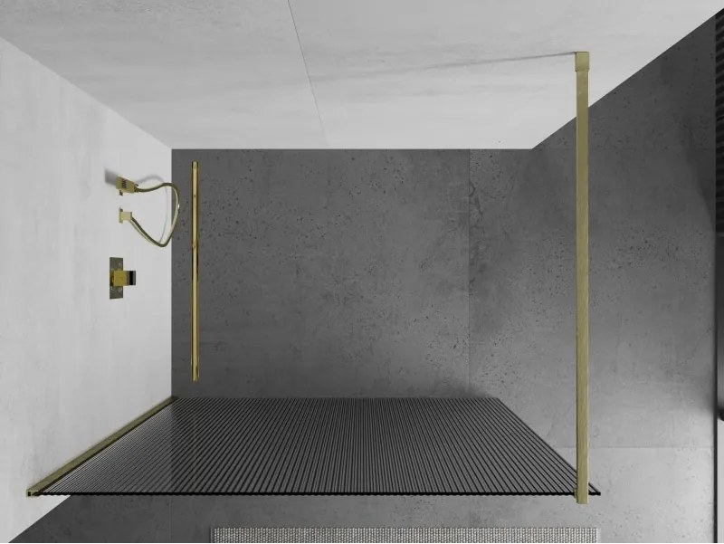 Mexen Kioto, sprchová zástěna Walk-In 90 x 200 cm, 8mm sklo s žebrovým vzorem, zlatý matný profil, 800-090-101-55-09