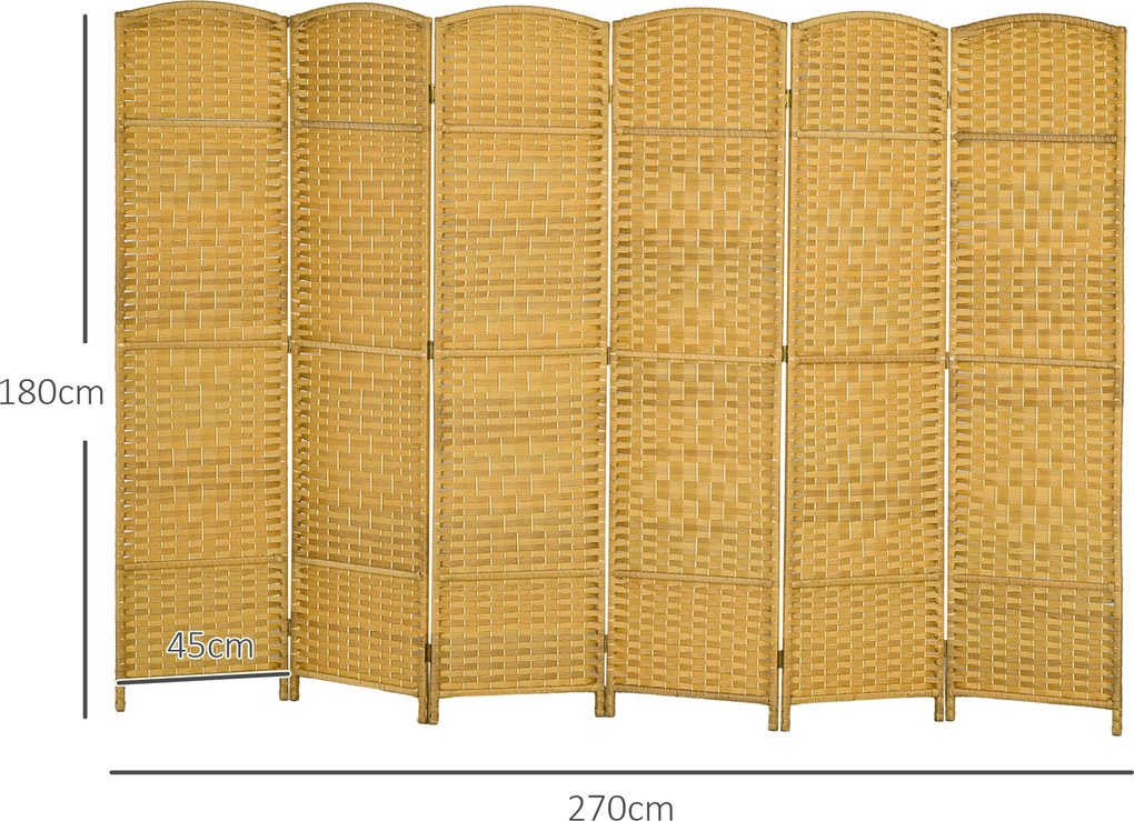 HOMCOM skládací dělící stěna se 6 panely 270x180 cm Záclona pro zajištění soukromí do kanceláře nebo ložnice v přírodním dřevě