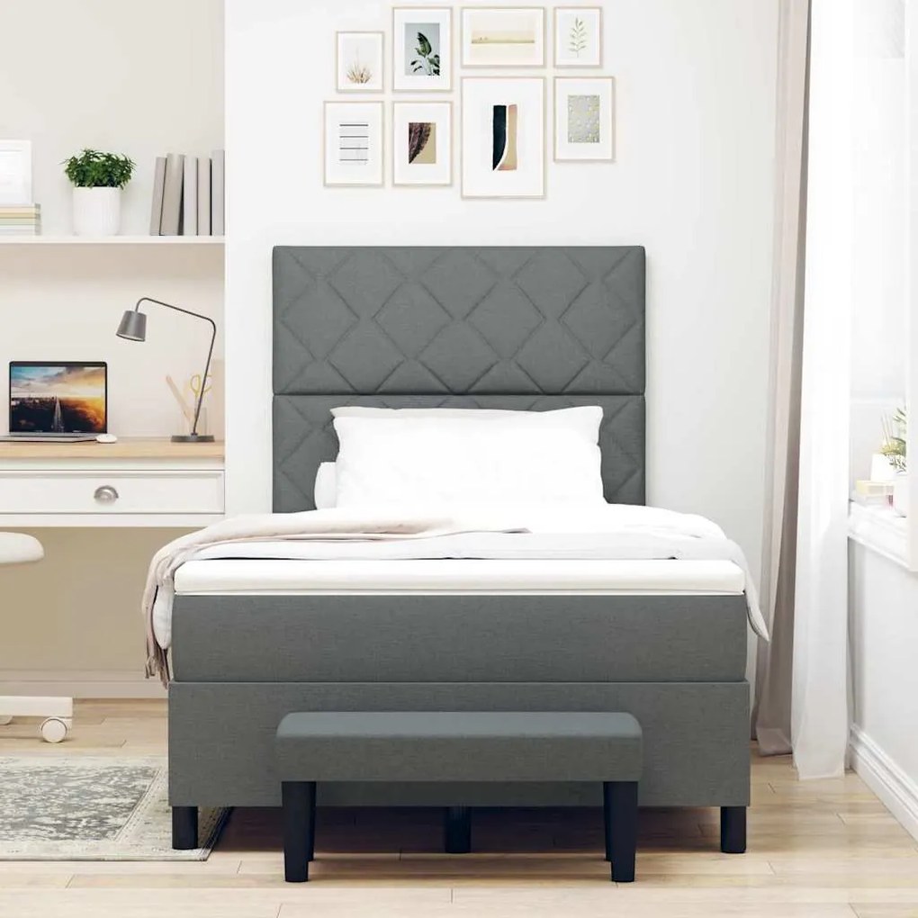 Postel s boxspringem s čelo Tmavě šedá 120 x 190 cm textil 3344129