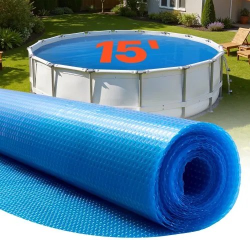 Solární kryt bazénu VEVOR, 15 stopový kulatý bublinový kryt bazénu, 12 mil solární deka pro bazény s bublinkami a PE materiálem, denní absorpce tepla, noční udržení tepla, solární kryty pro udržení tepla, modrý