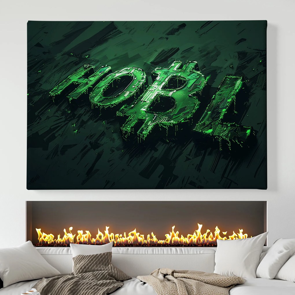 Obraz na plátně - Bitcoin HOBL HODL zelené FeelHappy.cz Velikost obrazu: 180 x 120 cm