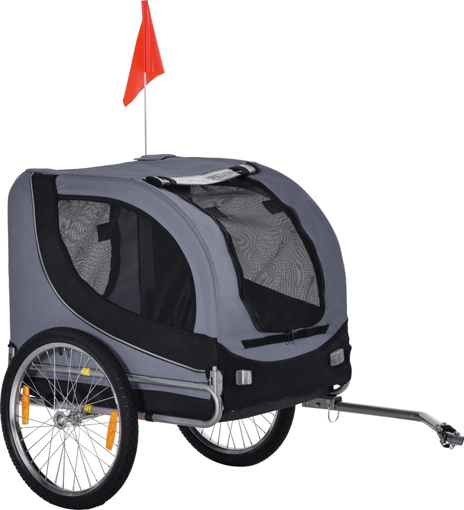 PawHut Přepravník pro psy na kolo Šedá+Černá 130 x 73 x 90 cm | Aosom
