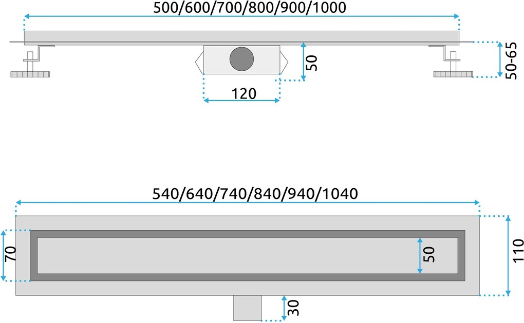 Rea Neox, nerezový sprchový odtokový žlab 50cm, 2v1, měděná matná, REA-G4896