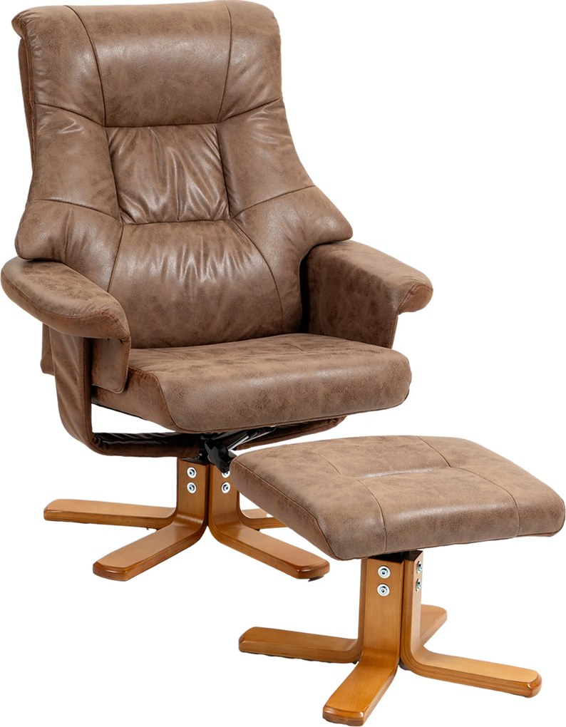 HOMCOM Relaxační Křeslo s Ottomans, Otočné Křeslo k Televizi s Funkcí Polohování, Potahované Křeslo do Obývacího Pokoje, Ložnice, Hnědá Microfiber, 7…