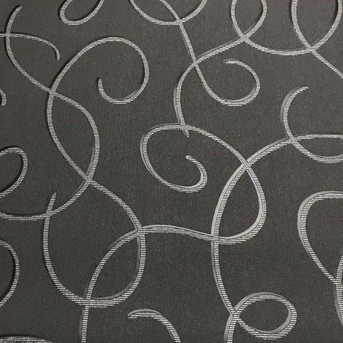 Vliesové tapety na zeď Collection 2 stříbrné vlnky s černými konturami na černém podkladu