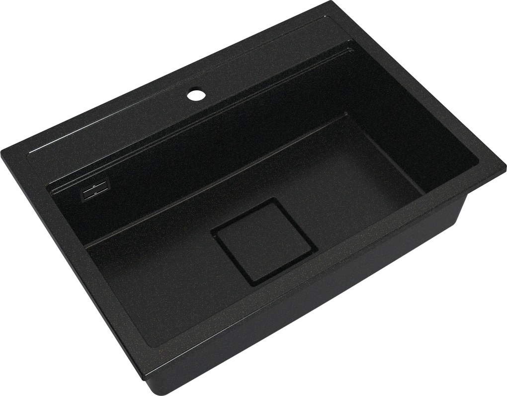 Gamma Quadro 7050, 1-komorový granitový dřez 700x500x220 mm, černá-zlatá, GMA-ZLE000239