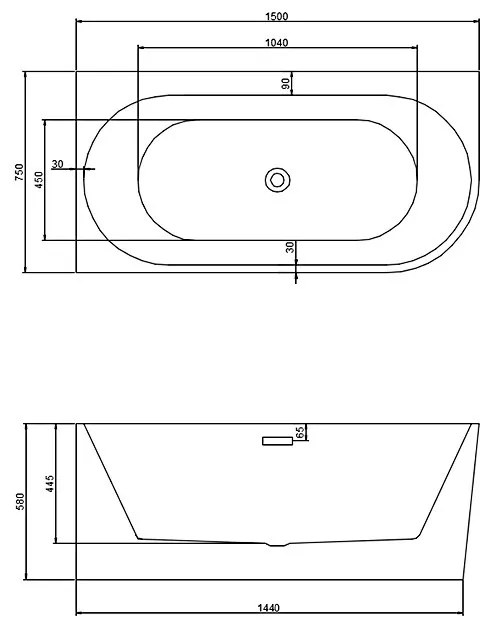 BPS-koupelny Volně stojící rohová akrylátová vana HYD-MER509B levá 150x75 bílá, odtokový komplet zlatý kartáčovaný