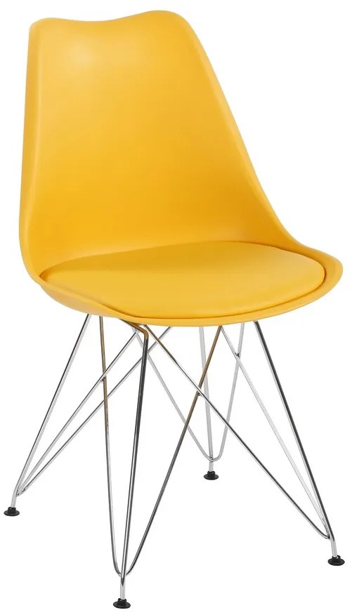 Jídelní židle TIME II plast a ekokůže žlutá, kov chrom