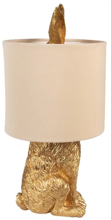 Zlatá stolní lampa králík s béžovým stínidlem Konijn – 20x43 cm
