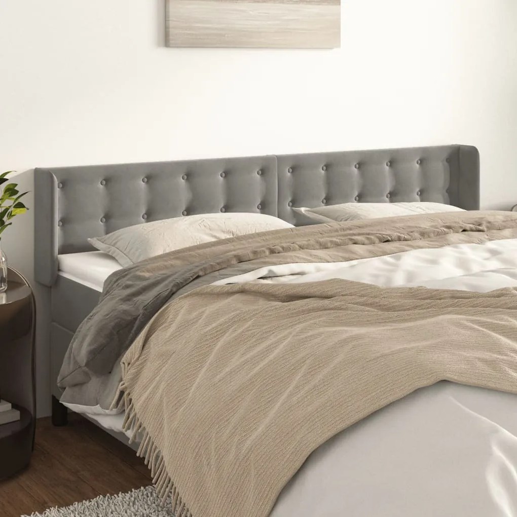 Čelo postele typu ušák světle šedé 163x16x78/88 cm samet 3119256