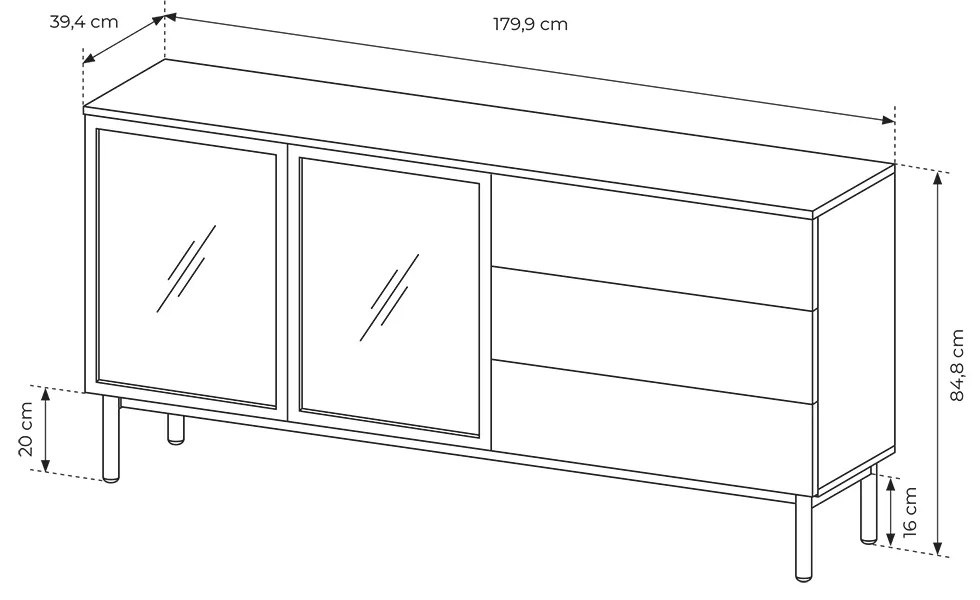 LANG c | komoda 180 2D3S + LED osvětlení | 180 cm | černá/dub evoke