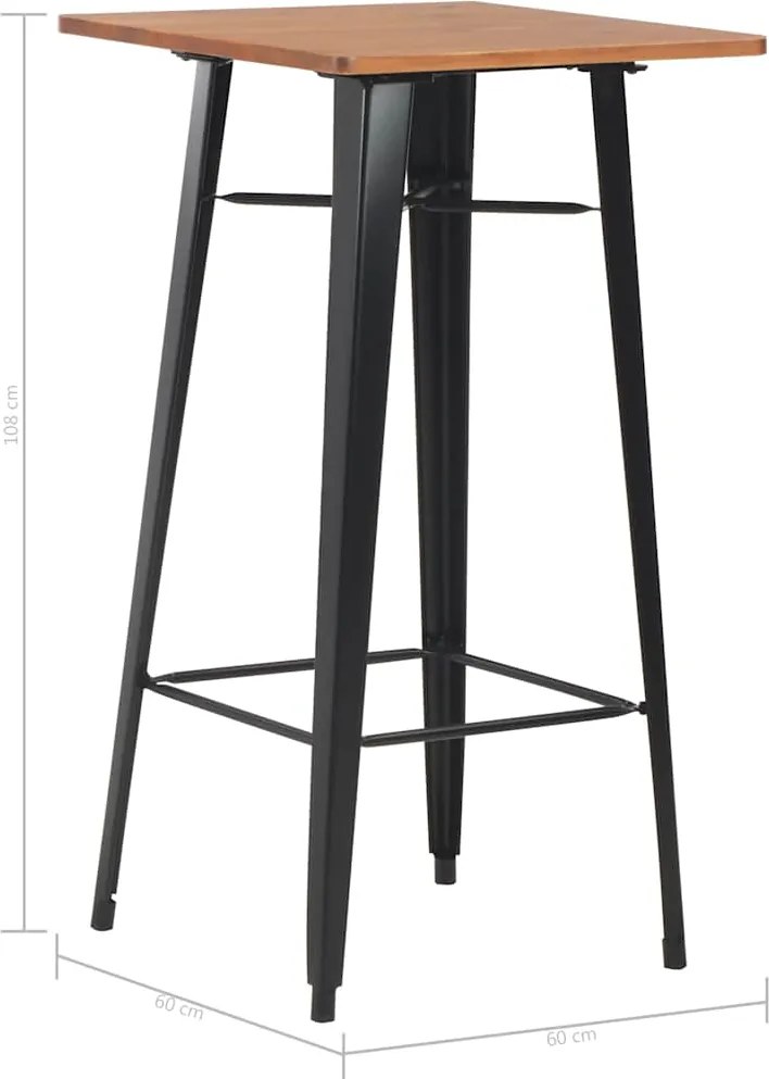 Barový stůl černý 60 x 60 x 108 cm masivní borové dřevo ocel 280082