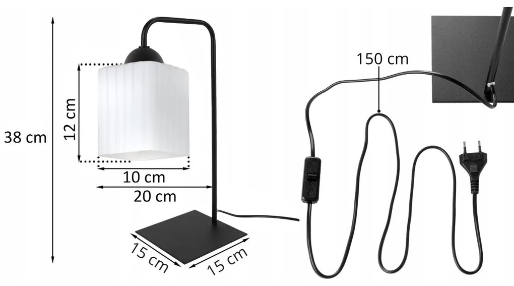 Stolní lampa Riffle Square, 1x bílé skleněné stínítko, b