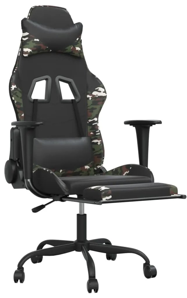 Herní židle s podnožkou černá a maskáčová umělá kůže - Default Title