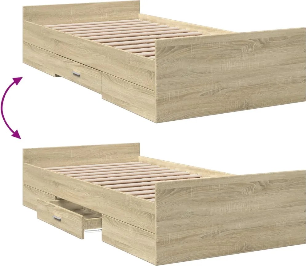 Rám postele se zásuvkami dub sonoma 90x200 cm kompozitní dřevo 3280337
