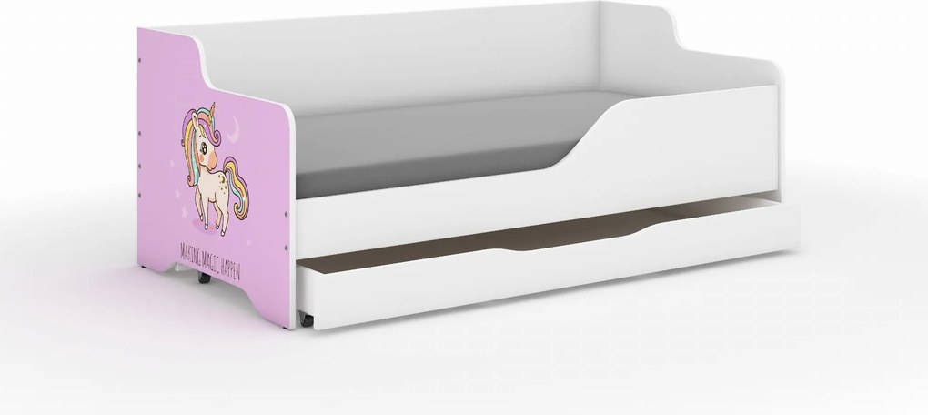 Wooden Toys Dětská postel LILU 160x80 RŮŽOVÝ JEDNOROŽEC – boční hrazení