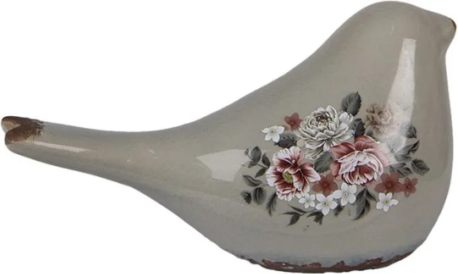 Dekorace šedý keramický ptáček Masselin M – 21x9x11 cm