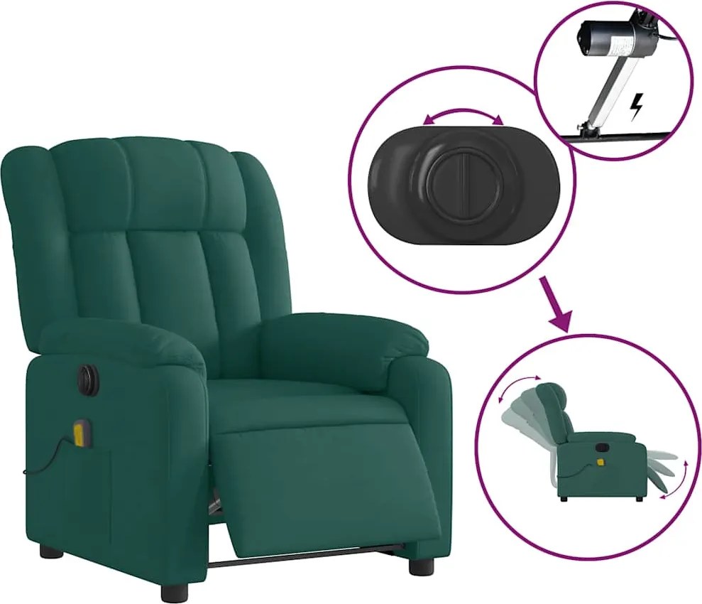 Elektrické masážní polohovací křeslo tmavě zelené textil 3205310