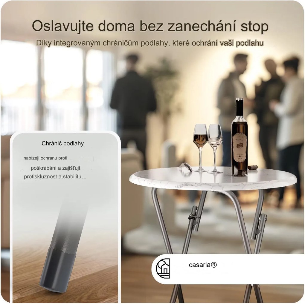 Deuba Skládací barový stůl Ø60 cm - bílý/ mramorový vzhled