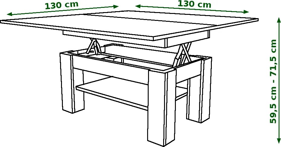 BRAVO  s polici, wenge, rozkládací, zvedací konferenční stůl, stolek s poličkou