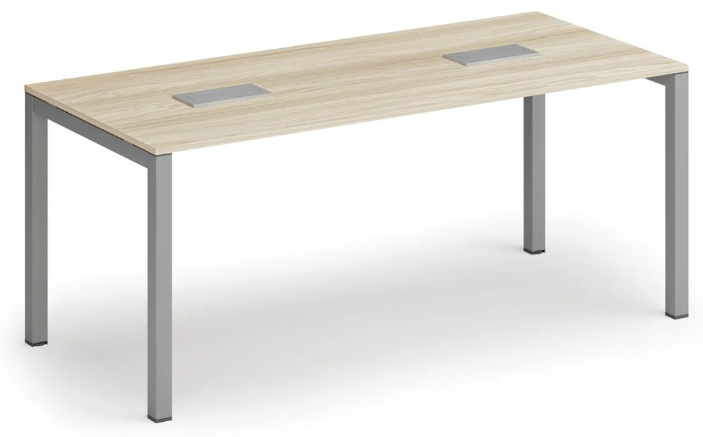 Jednací stůl PRIMO SQUARE, 180x80 cm, dub přírodní + 2x stolní zásuvka TYP III, stříbrná