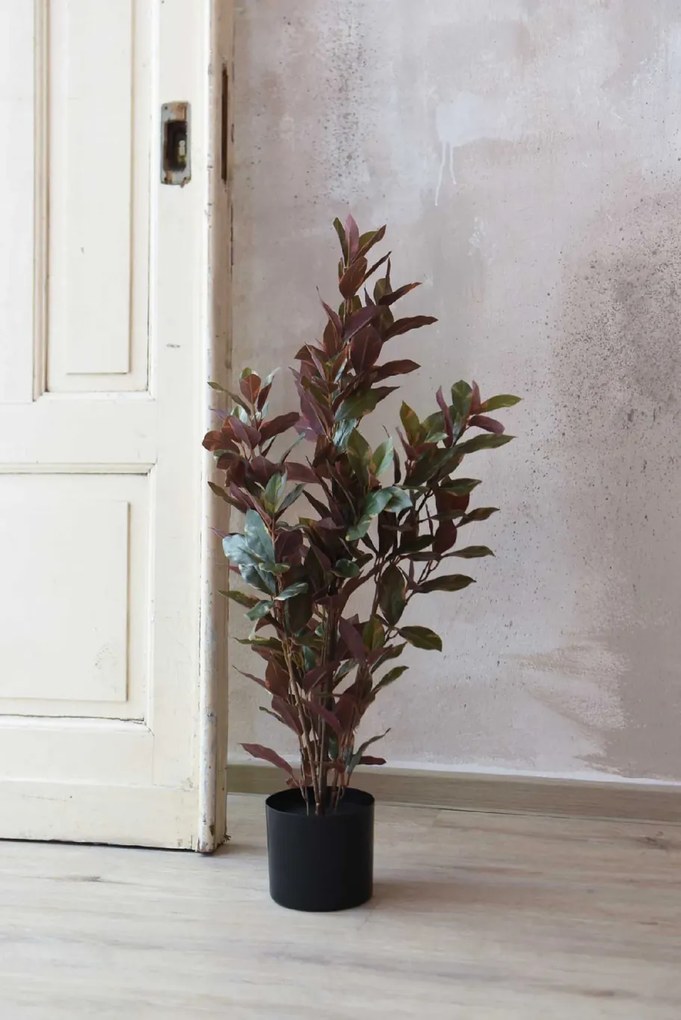 Umělý červený fíkus GOMMA, plast, výška 90 cm, zeleno-červená