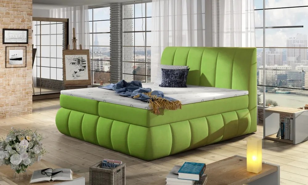 Kontinentální postel Boxspring RAVIOLI zelená 180x200cm