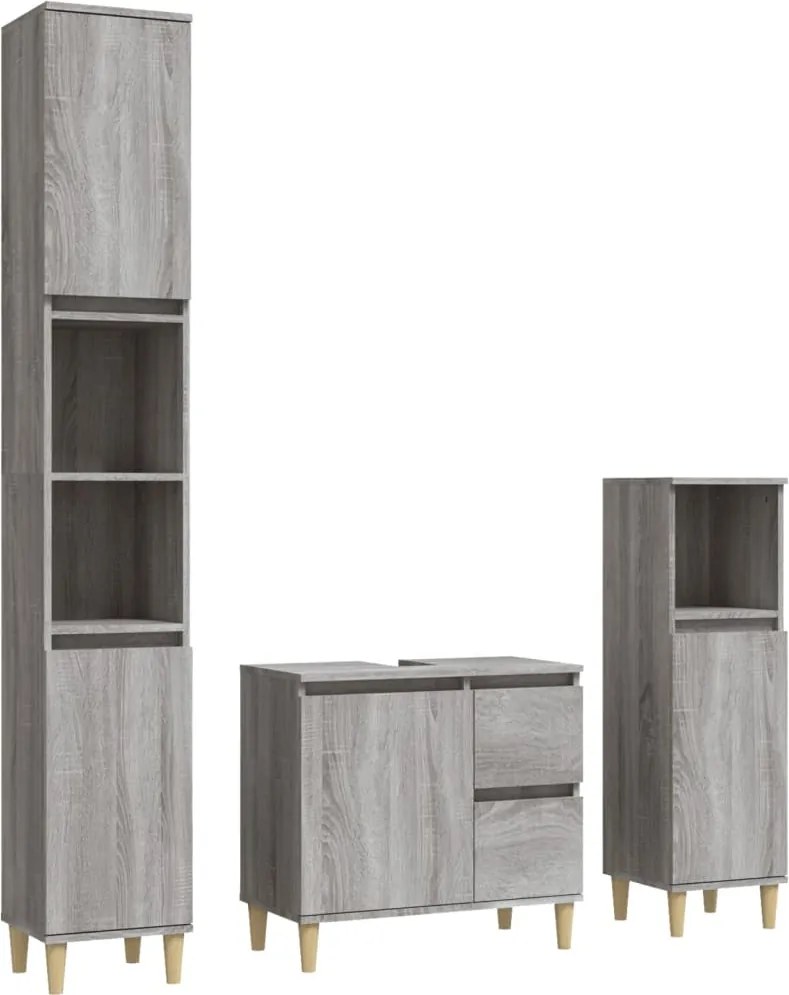 3dílný set koupelnových skříněk šedý sonoma kompozitní dřevo 3185541