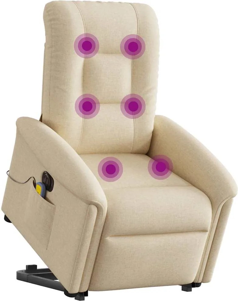 Elektrické zvedací masážní polohovací křeslo krémové textil 3303292