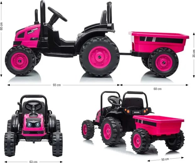 Elektrický traktor Milly Mally s přívěsem růžový