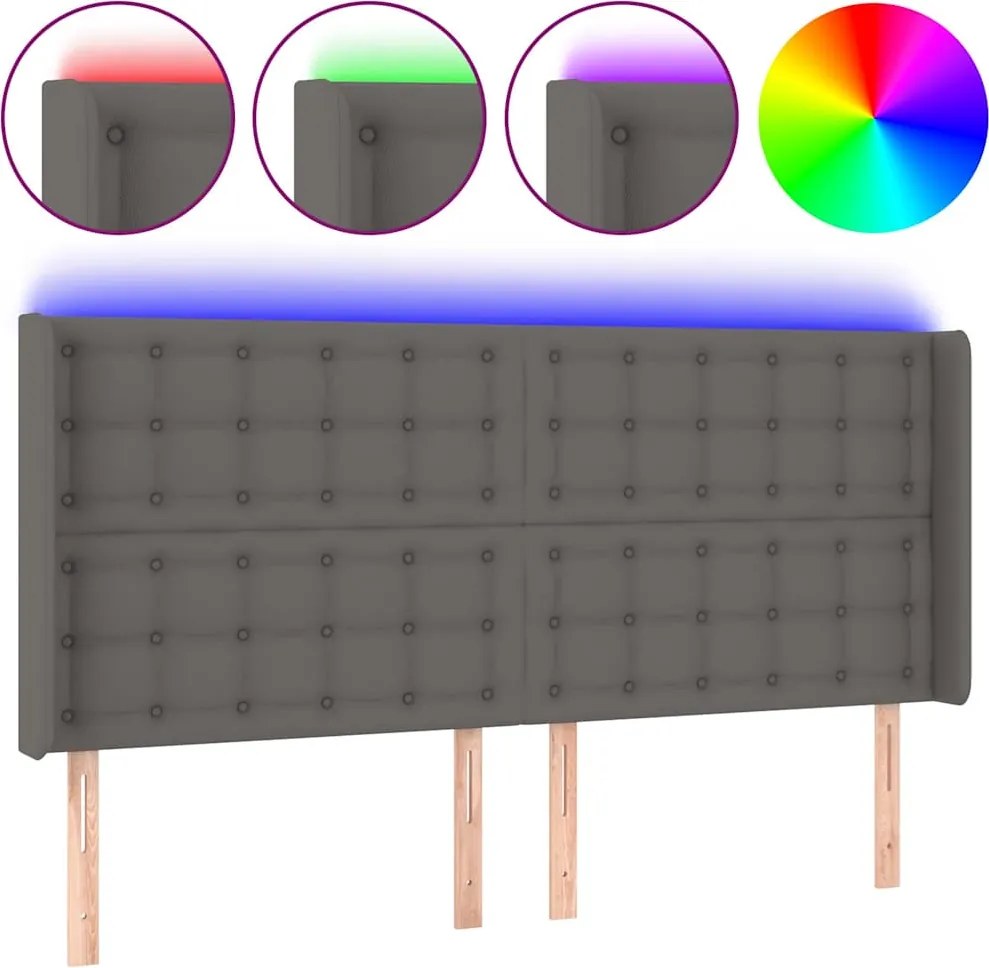 Čelo postele s LED šedé 183 x 16 x 118/128 cm umělá kůže 3124154
