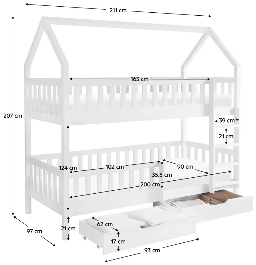 Kondela Montessori patrová postel, bílá, VENITA TYP 2