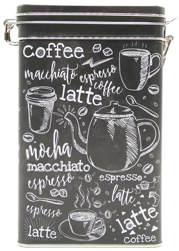Plechová dóza Macchiato, 500 g – černá, matný povrch, s patentním uzávěrem, na kávu, bylinky, těstoviny a drobnosti