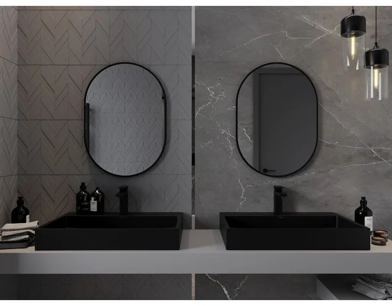 Mexen Loft, oválné koupelnové zrcadlo 70 x 50 cm, barva rámu černá matná, 9851-070-050-000-70
